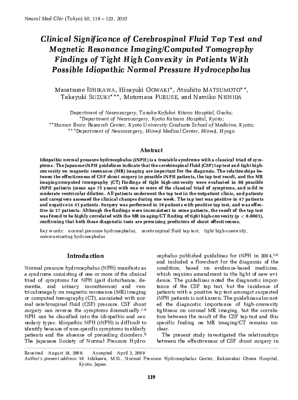 (PDF) Clinical significance of cerebrospinal fluid tap test and ...