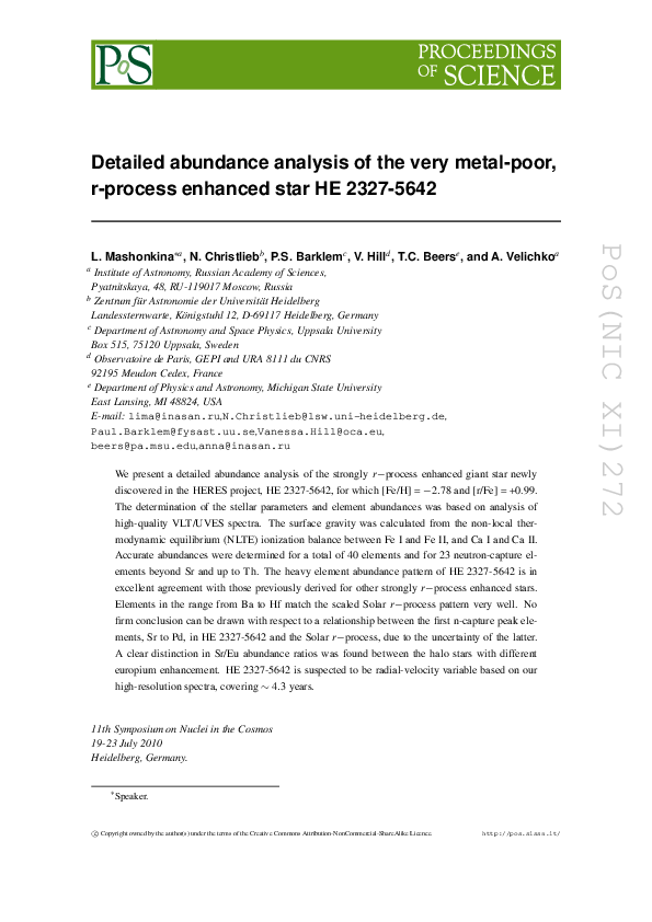 (PDF) Detailed abundance analysis of the very metal-poor, r-process ...