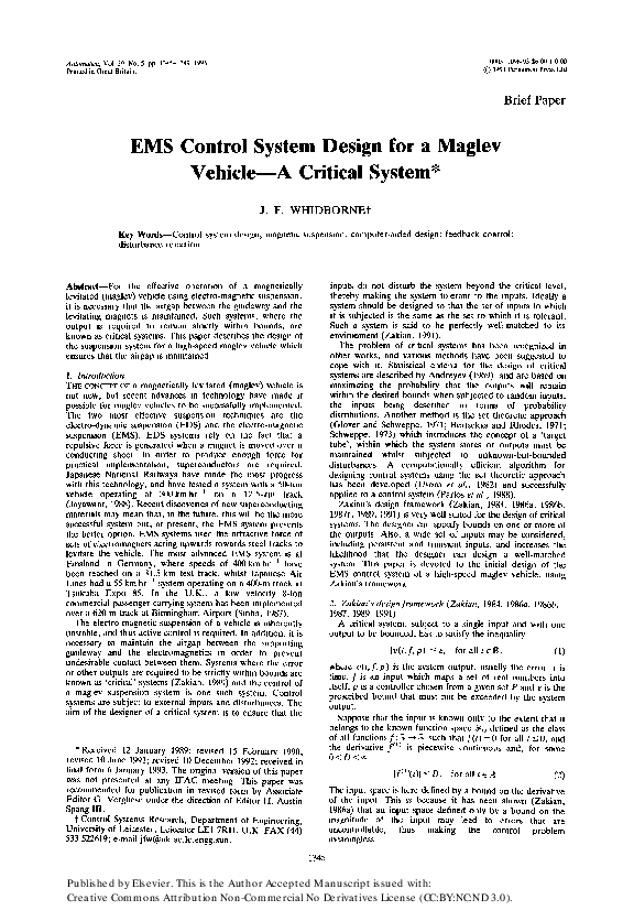 (PDF) EMS control system design for a maglev vehicle—A critical system