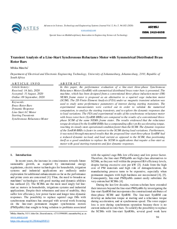 Pdf Transient Analysis Of A Line Start Synchronous Reluctance Motor With Symmetrical