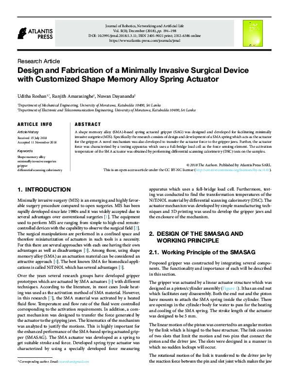 (PDF) Design and Fabrication of a Minimally Invasive Surgical Device with Customized Shape ...