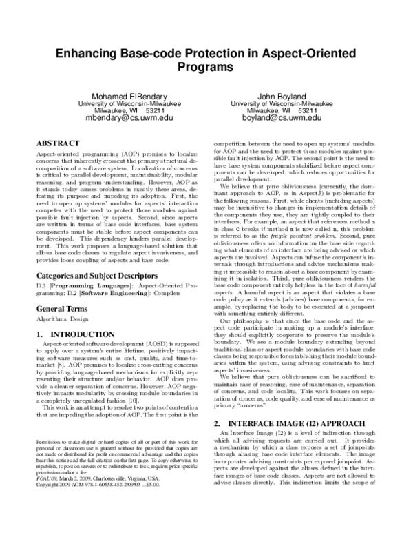 (PDF) Enhancing base-code protection in aspect-oriented programs