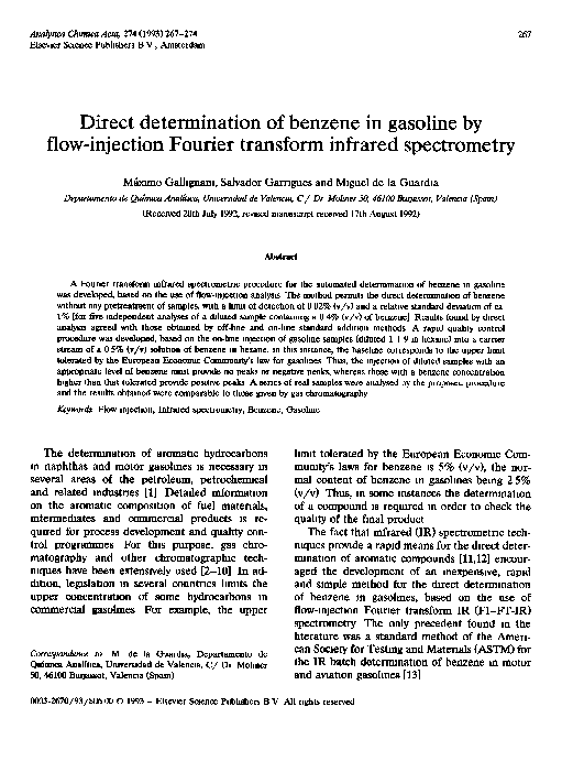 Pdf Direct Determination Of Benzene In Gasoline By Flow Injection Fourier Transform Infrared