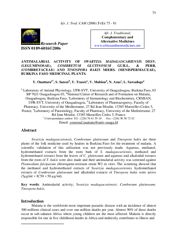 (PDF) Antimalarial activity of Swartzia madagascariensis desv ...