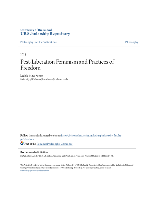 (PDF) Post-liberation Feminism and Practices of Freedom
