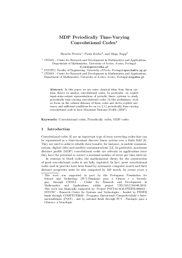 (PDF) MDP Periodically Time-Varying Convolutional Codes