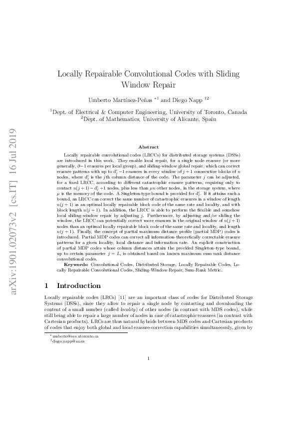 (PDF) Locally Repairable Convolutional Codes with Sliding Window Repair