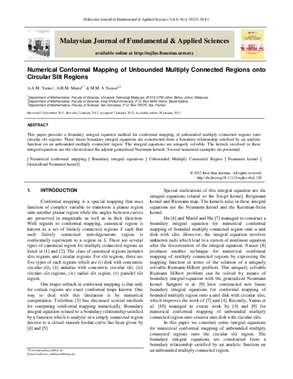 (PDF) Numerical conformal mapping of unbounded multiply connected ...