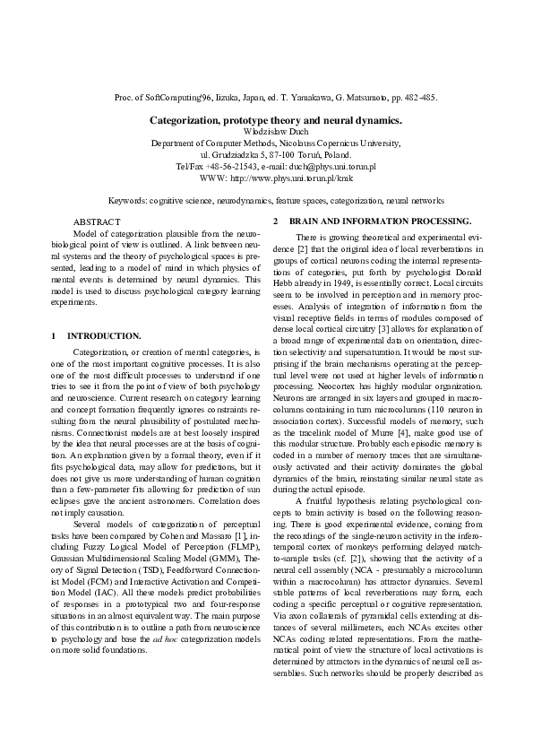 (PDF) Categorization, prototype theory and neural dynamics