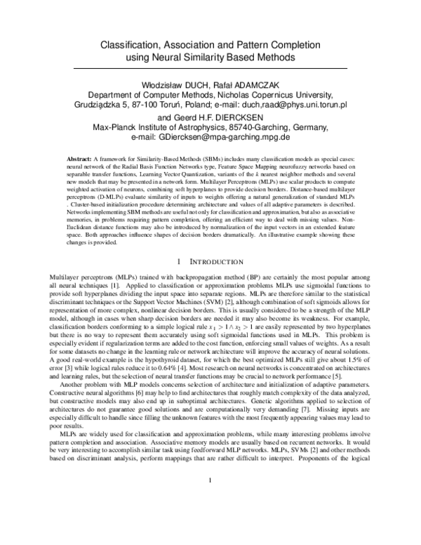 Pdf Classification Association And Pattern Completion Using Neural