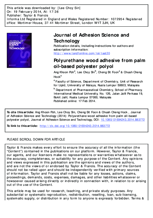(PDF) Polyurethane wood adhesive from palm oil-based polyester polyol