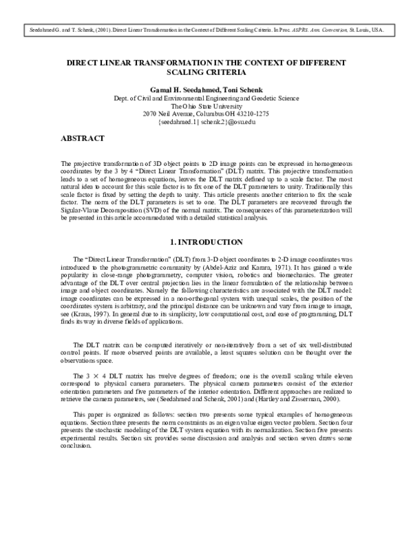 (PDF) Direct Linear Transformation in the Context of Different Scaling ...