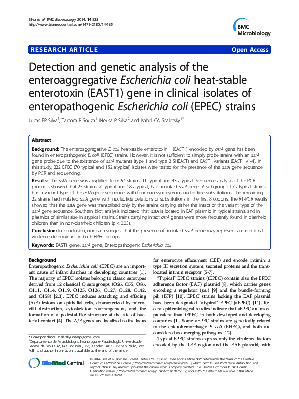 (PDF) Detection and genetic analysis of the enteroaggregative ...