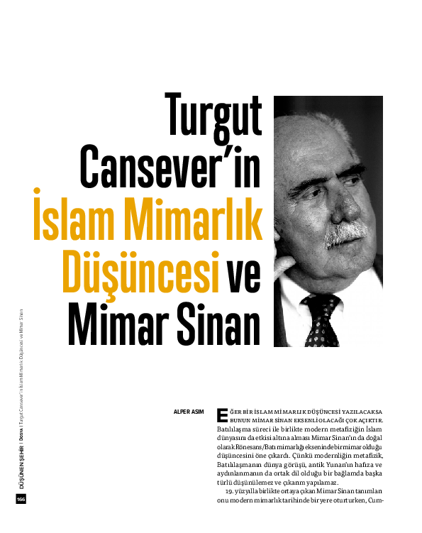 (PDF) Turgut Cansever'in İslam Mimarlık Düşüncesi ve Mimar Sinan | Alper Asım