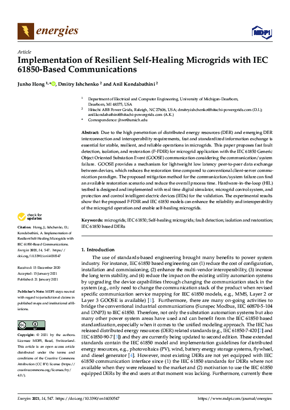 (PDF) Implementation of Resilient Self-Healing Microgrids with IEC 61850-Based Communications