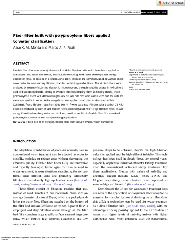 (PDF) Fiber filter built with polypropylene fibers applied to water clarification