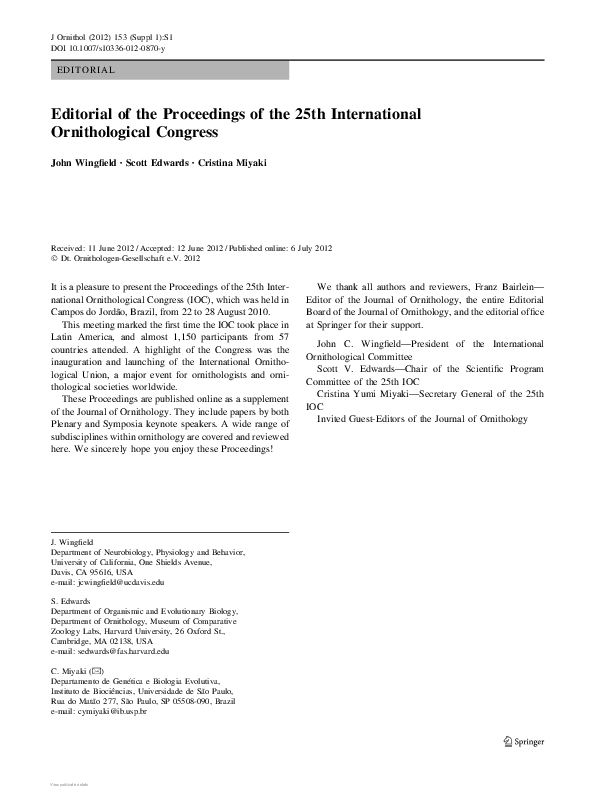 (PDF) Proceedings of the 16th International Ornithological Congress