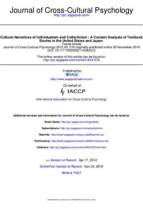 (PDF) Cultural Narratives of Individualism and Collectivism: A Content ...