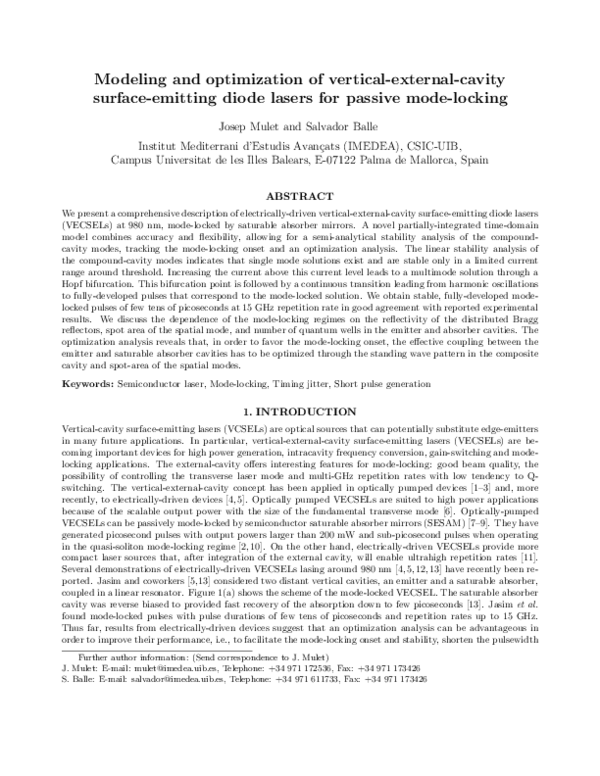 Pdf Modeling And Optimization Of Vertical External Cavity Surface Emitting Diode Lasers For