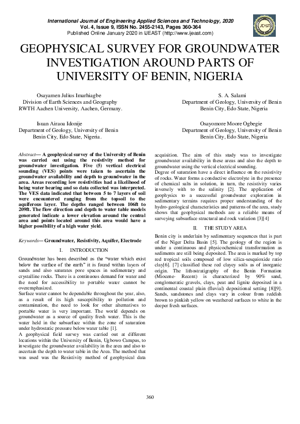 (PDF) Geophysical Survey for Groundwater Investigation Around Parts of ...