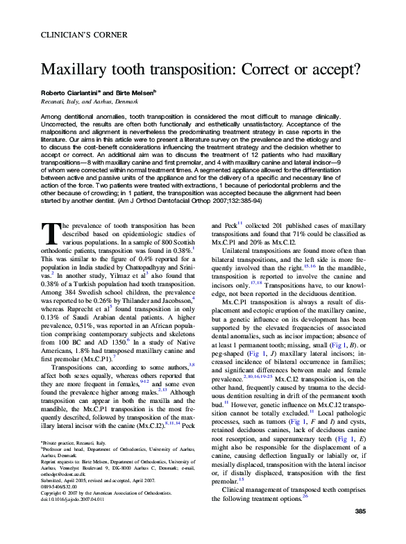 (PDF) Maxillary tooth transposition: Correct or accept?