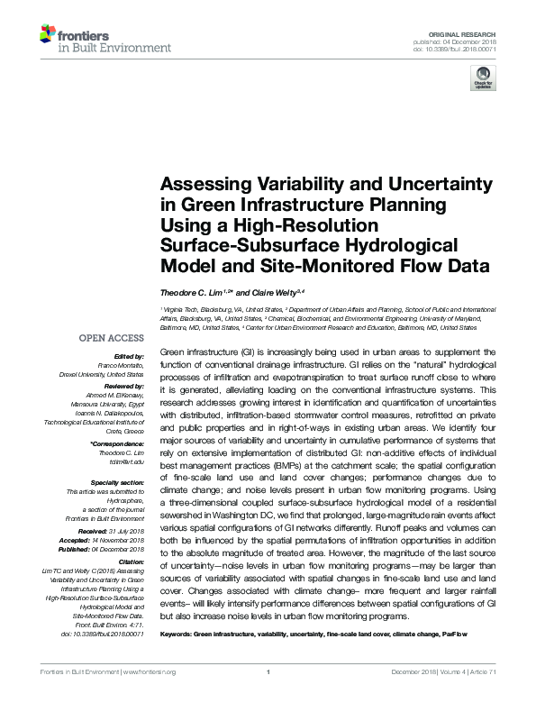 (PDF) Assessing Variability and Uncertainty in Green Infrastructure Planning Using a High ...