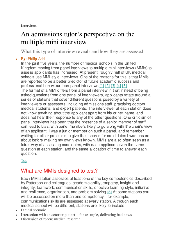 (PDF) An admissions tutor’s perspective on the multiple mini interview