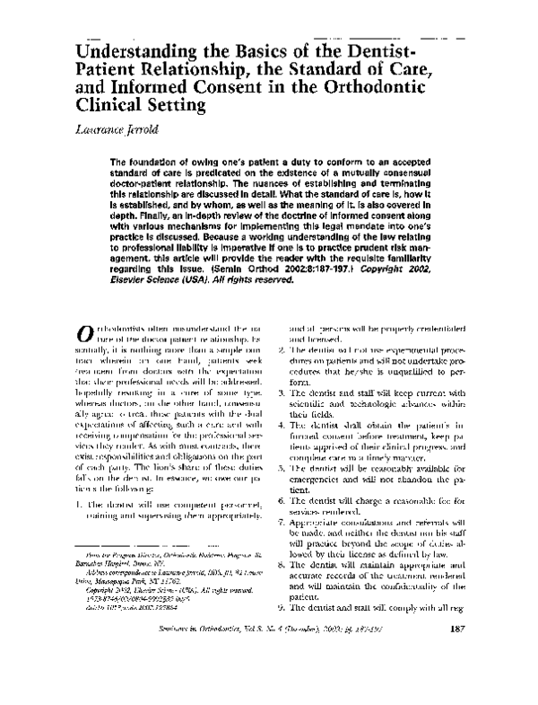 (PDF) Understanding the basics of the dentistpatient relationship, the ...