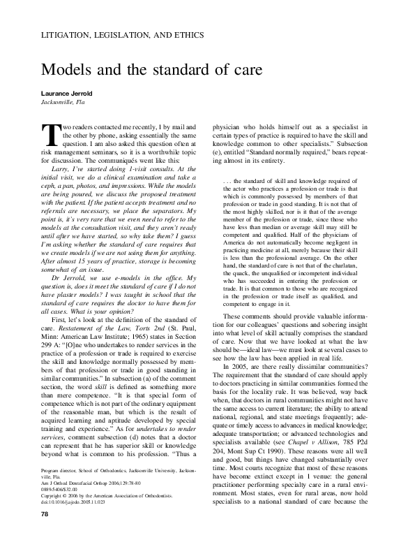 (PDF) Models and the standard of care