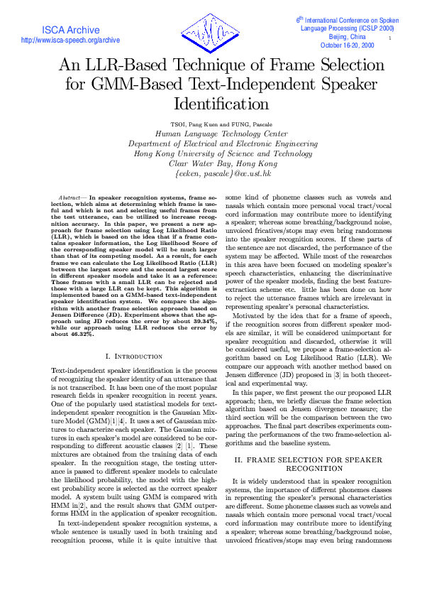 (PDF) An LLR-based technique of frame selection for GMM-based text-independent speaker ...