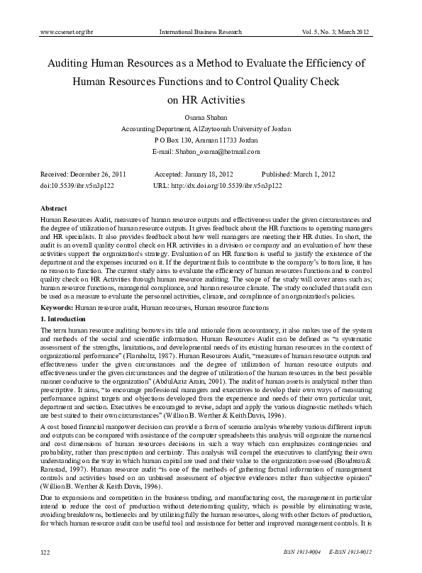 (PDF) Auditing Human Resources as a Method to Evaluate the Efficiency of Human Resources ...
