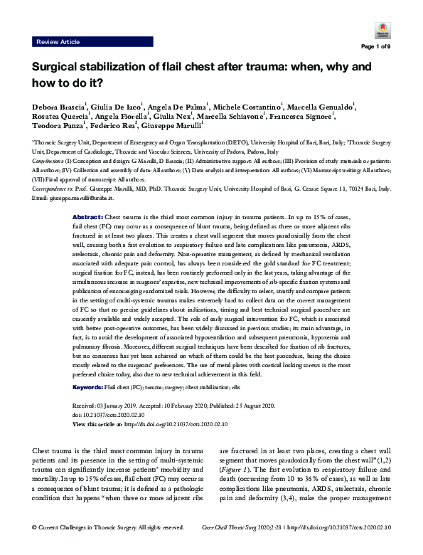 (PDF) Surgical stabilization of flail chest after trauma: when, why and ...