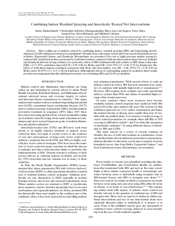 (PDF) Combining Indoor Residual Spraying and Insecticide-Treated Net ...