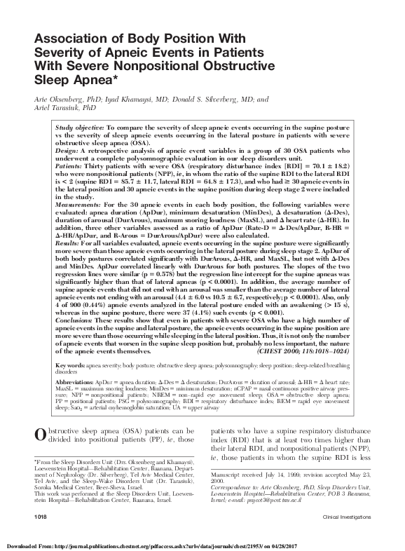 (PDF) Association of Body Position With Severity of Apneic Events in ...