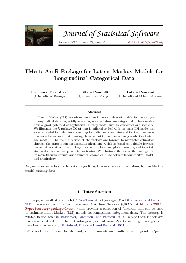 (PDF) LMest: An R Package for Latent Markov Models for Longitudinal Categorical Data