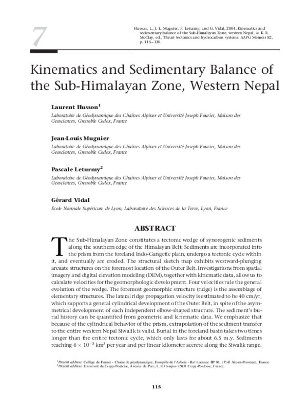 (PDF) Kinematics and sedimentary balance of the Sub-Himalayan zone ...