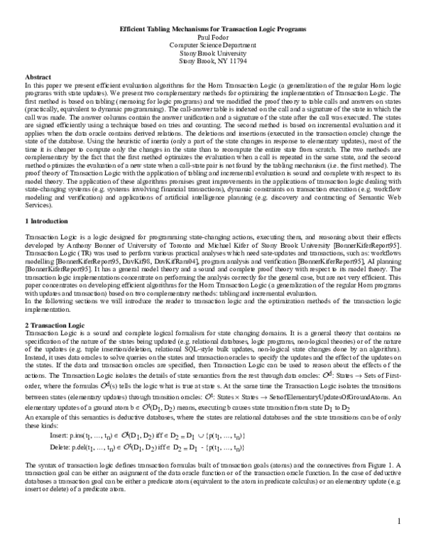 (PDF) Efficient Tabling Mechanisms for Transaction Logic Programs