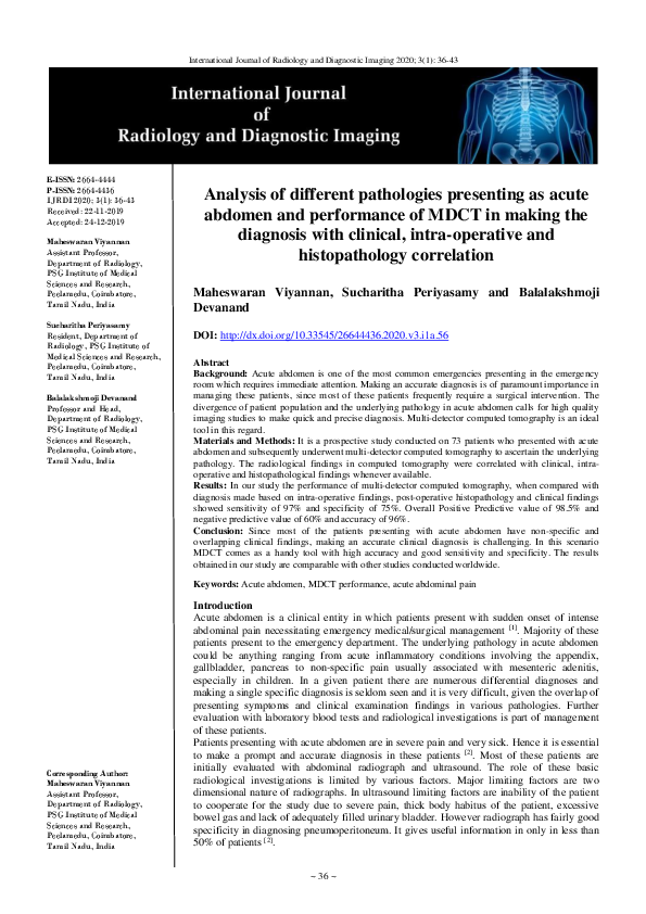 (PDF) Analysis of different pathologies presenting as acute abdomen and performance of MDCT in ...