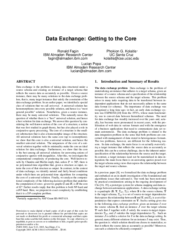 (PDF) Data exchange: getting to the core