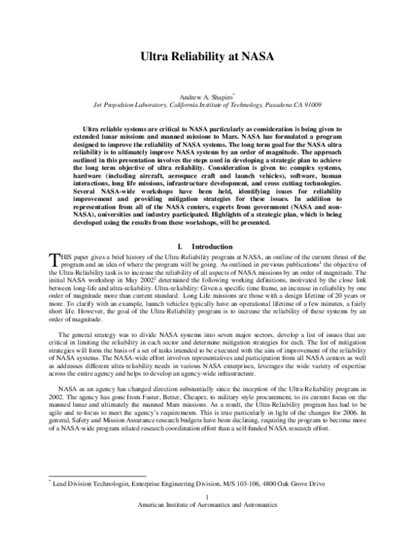 (PDF) Ultra Reliability at NASA