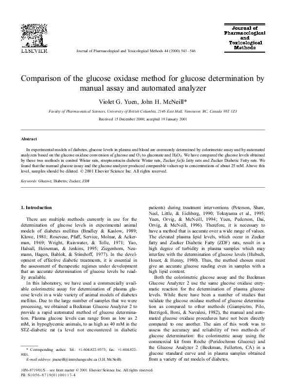 (PDF) Comparison of the glucose oxidase method for glucose ...