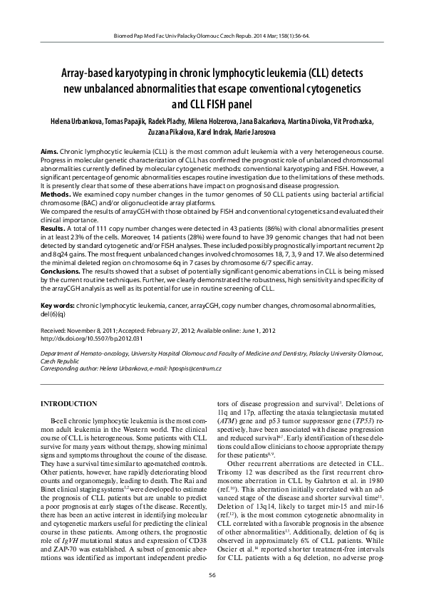 (PDF) Array-based karyotyping in chronic lymphocytic leukemia (CLL ...