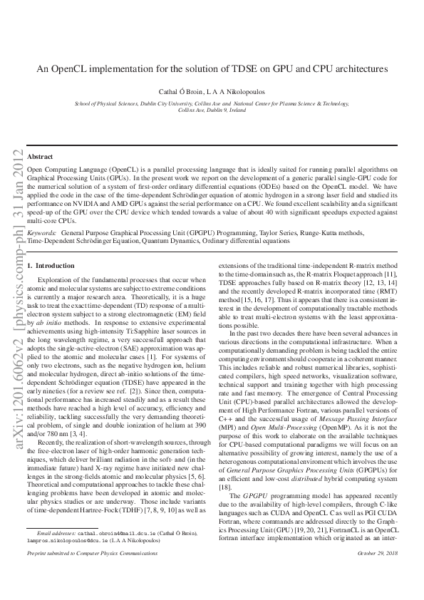 (PDF) An OpenCL implementation for the solution of the time-dependent Schrödinger equation on ...