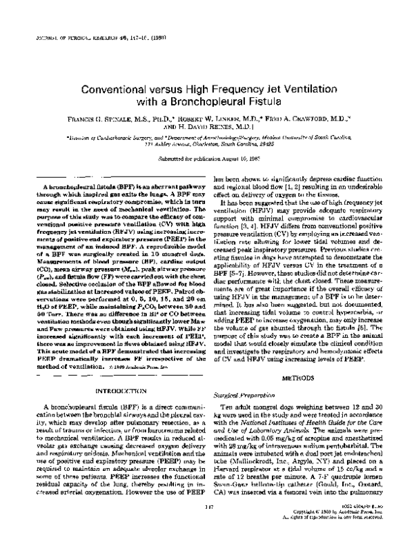 (PDF) Conventional versus high frequency jet ventilation with a ...