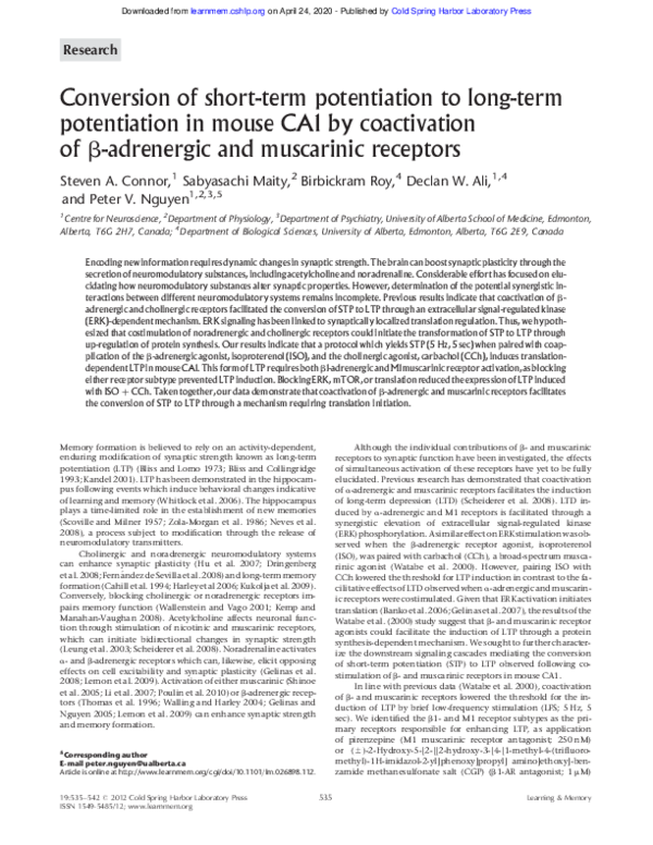 (PDF) Conversion of short-term potentiation to long-term potentiation ...
