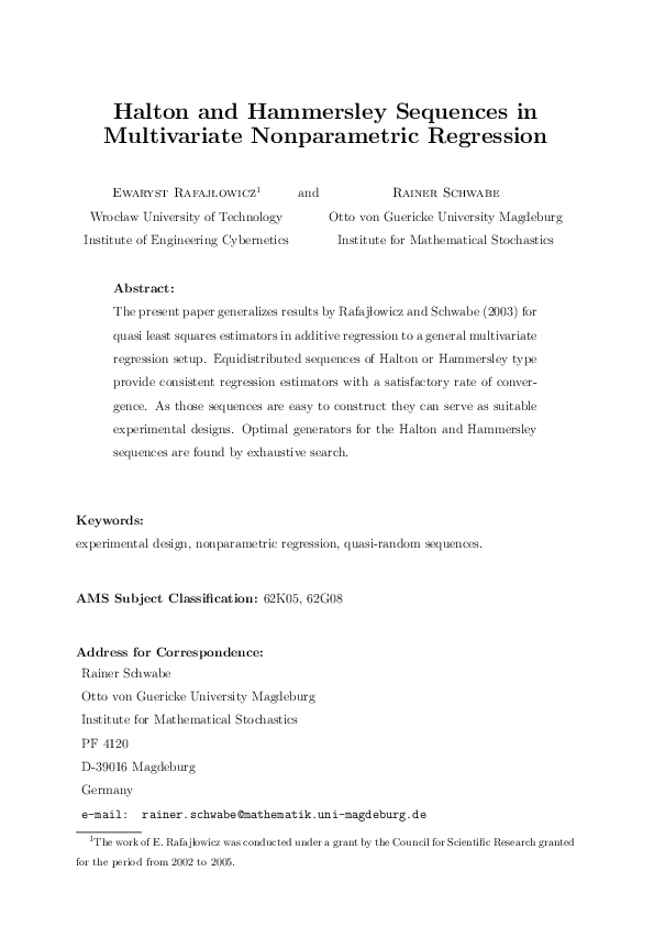 (PDF) Halton and Hammersley sequences in multivariate nonparametric regression