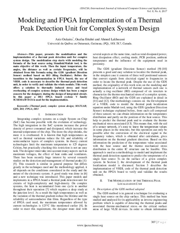 Pdf Modeling And Fpga Implementation Of A Thermal Peak Detection Unit For Complex System Design