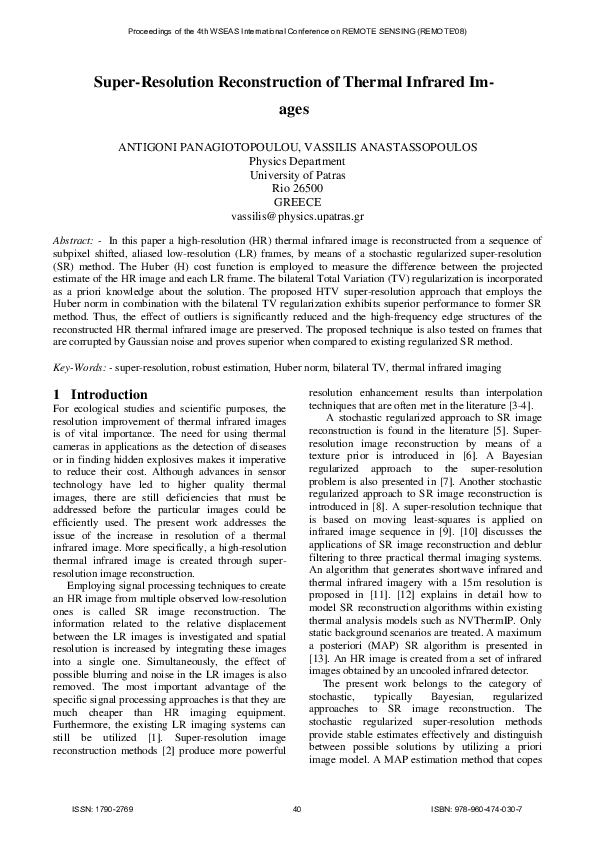 (PDF) Super-resolution reconstruction of thermal infrared images