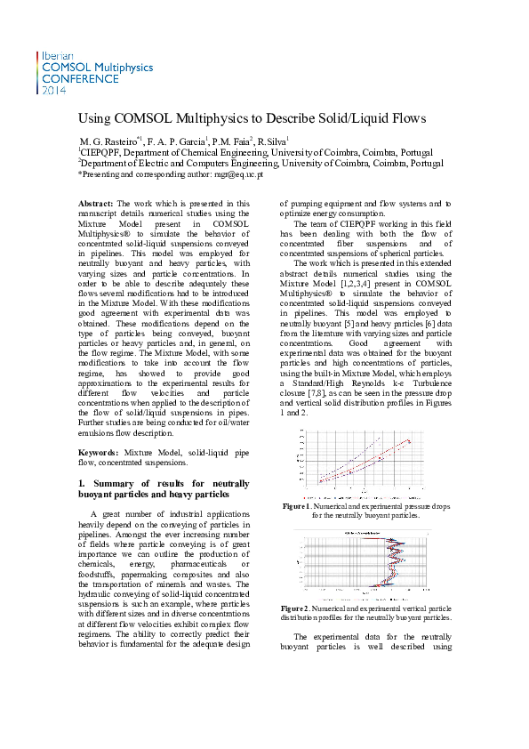 (PDF) Using COMSOL Multiphysics to Describe Solid/Liquid Flows