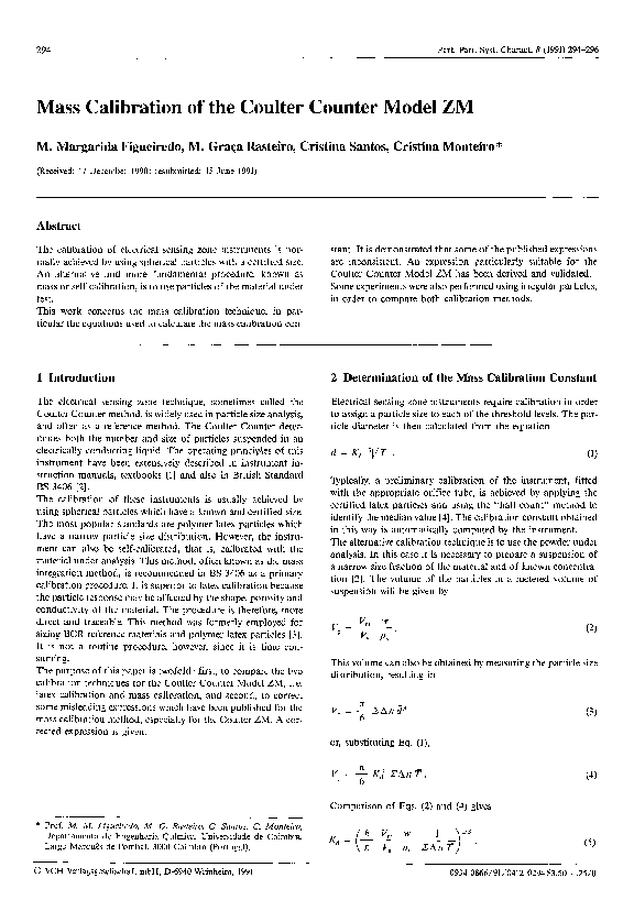 (PDF) Mass Calibration of the Coulter Counter Model ZM